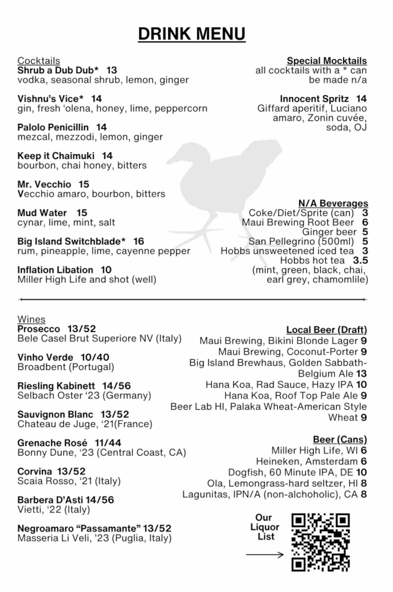 Dinner Menu - Mud Hen Water